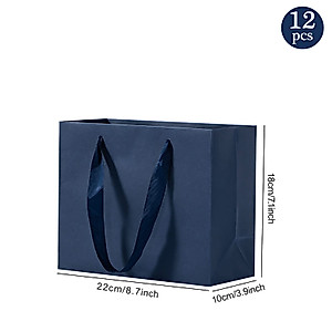 Umoonfine Navy Blue Gift Bags Bulk, 12 Pack Navy Blue Paper Gift Bags with Handles Navy Gift Bags Kraft Gift Bags 8.7x3.9x7.1 Inches Gift Wrap Bags for Wedding, Party,Shopping, Merchandise Business