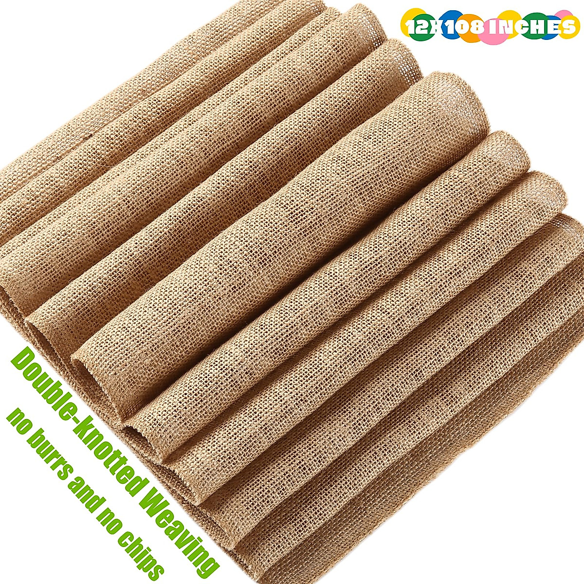 KENNUOCAT Burlap Table Runners - Natural and Eco-Friendly Versatile Premium Jute Fabric Rolls -12x108Inches(1 Roll) Decor for Weddings,Partie,Events and Home-Rustic Style Tablecloth-DIY Crafts