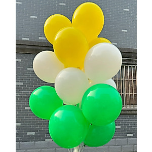 JODIDI 100 Pcs 12 Inch Latex Balloons in Green, White and Yellow, Perfect for Spring, Children's Birthday, Summer, Graduation, St. Patrick's Day， Wedding and Baby Shower Party Balloons Decorations