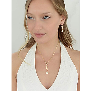 Mariell Gold Cubic Zirconia Prom Jewelry Set, Necklace & Earrings Set for Weddings, Brides, Bridesmaids