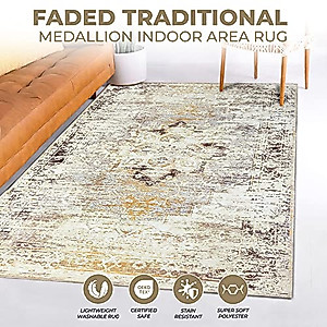 SUPERIOR Washable Indoor Runner Rug, Unique Home Floor Throw for Living Space, Dining Room, Office, Bedroom, Hallway, Entryway, Rustic Distressed Geometric Decor, Dove Collection, 6' x 9'