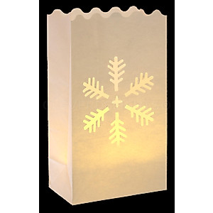 CleverDelights White Luminary Bags - 50 Count - Snowflake Design - Christmas Holiday Luminaria