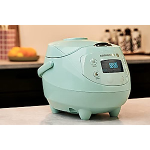 Reishunger Digital Mini Rice Cooker & Steamer, Mint with Keep-Warm Function & Timer - 3.5 Cups - Small Rice Cooker Japanese Style with Ceramic Inner Pot - 8 Programs - 1-3 People
