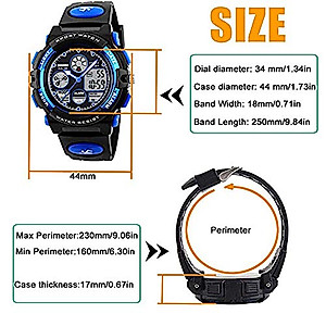 Dayllon Boys Digital Watch Outdoor Sports 50M Waterproof Electronic Watches Alarm Clock 12/24 H Stopwatch Calendar Wristwatch - Black Blue