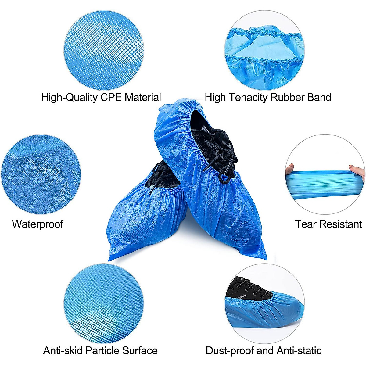 ZxFuture 50 Pack 25 Pairs Hygienic Boot & Shoe Covers Disposable Non-Slip Waterproof Slip Resistant, Durable for Construction, Workplace, Indoor Carpet Floor Protection, One Size Fits Most(Blue)