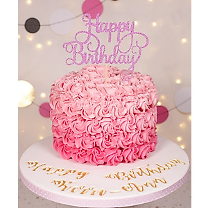 AHAORAY Happy Birthday Cake Topper - Pink Glitter Happy Birthday Cake Bunting Decor - Birthday Party Cake Decoration Supplies, for Photo Booth Props