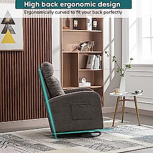 JOYBASE Swivel Rocking Chair, Swivel Glider Rocker Nursery Chair, Nursing Rocking Accent Chair with High Backrest, Modern Comfy Lounge Chair Armchair for Living Room, Nursery, Bedroom (Dark Grey)