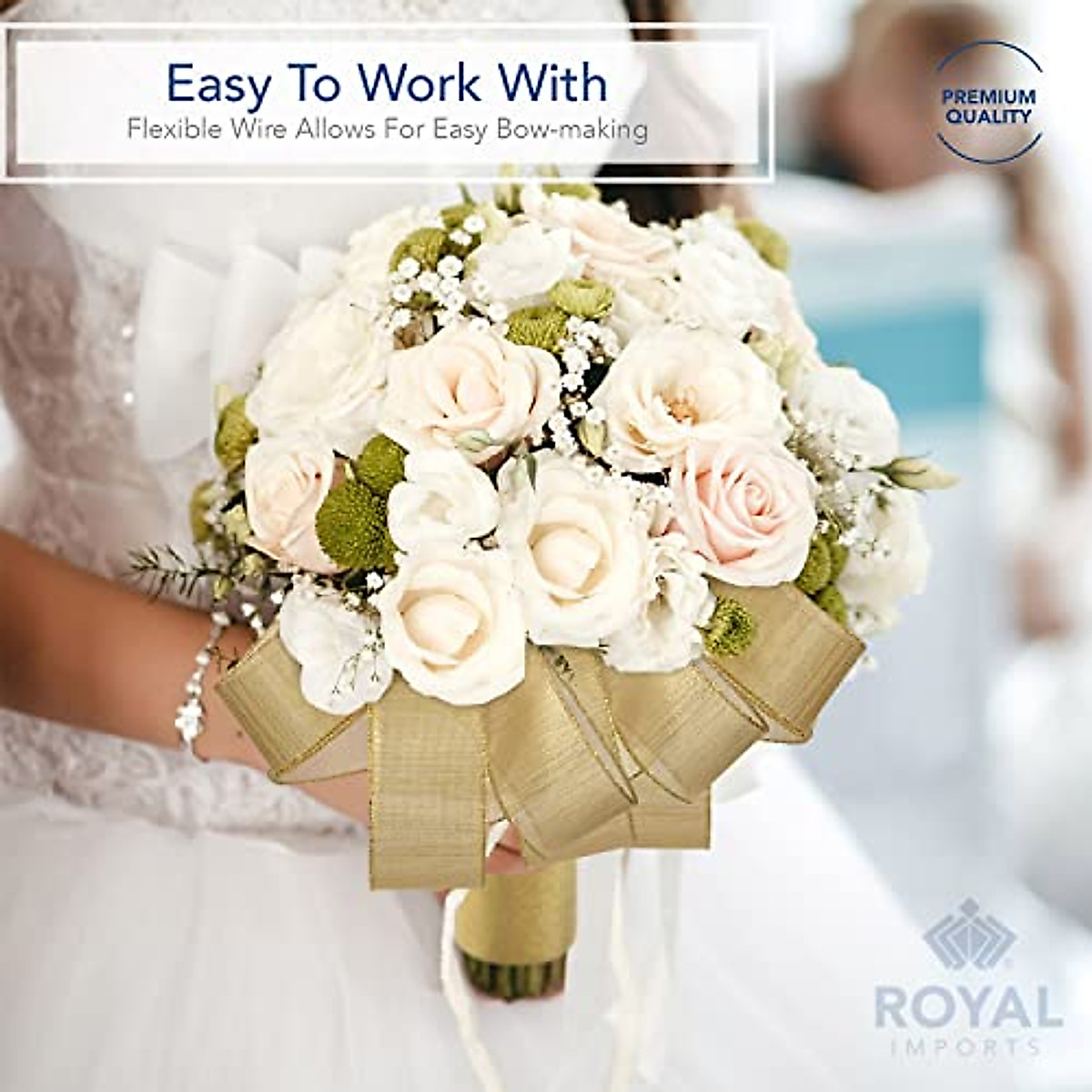 Royal Imports Metallic Christmas Ribbon Wired, Gold, 2.5"(#40) Holiday Design for Bow Making, Gift Wrapping, Wreaths, 25 Yd Roll (75 FT Spool)