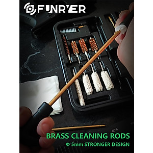 Funryer Universal Gun Cleaning Kit Pistol 9mm .38 .22 .40 .45 Caliber for Handgun Hunting Shooting with Bronze Bore Brush & Brass Jag Oil Bottle