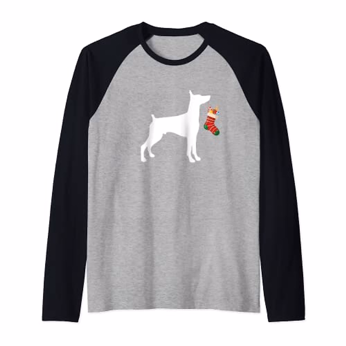 Miniature Pinscher Christmas Stocking Stuffer Dog Raglan Baseball Tee