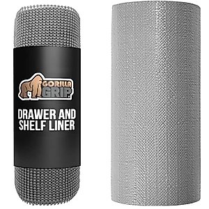 Gorilla Grip Drawer Liner and Smooth Drawer Liner, Shelf Liner Size 12x20, Bathroom Storage Shelves, Smooth Liner Size 17.5x20, Non Adhesive, Both in Gray, 2 Item Bundle