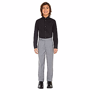 Calvin Klein Boys' Long Sleeve Sateen Dress Shirt, Button-down Style With Buttoned Cuffs & Shirttail Hem, Black, 20