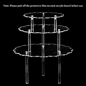 Okllen 3 Pack Clear Acrylic Cake Stands, Cupcake Stand Cake Holder, Countertop Dessert Display Riser for Bakery, Appetizer, Birthday Wedding Party Baby Shower, Flower Shape