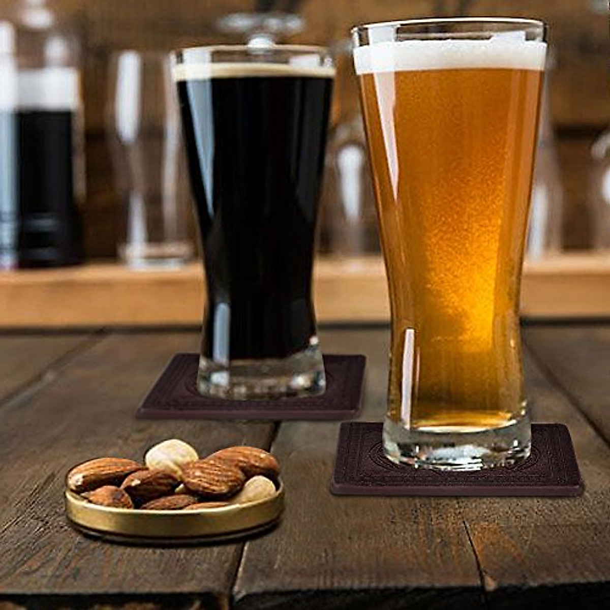 Drink Coasters,365park PU Leather Coasters Set of 6 with Holder for Drinks Glasses-Functional and Decorative,, Coffee