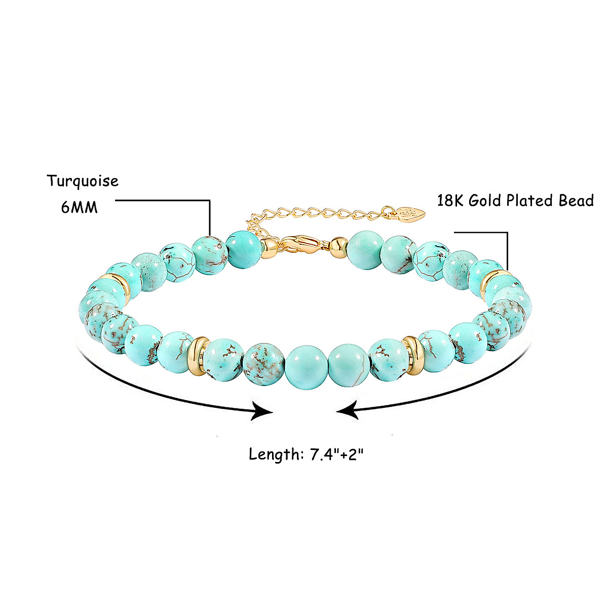 POTESSA Turquoise Gemstone Bracelet Chakra Round Beads Bracelet Healing Reiki 6mm