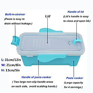 2000ML / 68OZ Microwave Pasta Container Cooker, Noodles Cooker with Strainer. Quickly Cooks up to 4 Servings Pasta, Cute Elephant-Shaped Multifunctional Cooker for Dorms, Kitchens or Offices.（Blue）