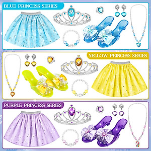 Princess Dress Up Shoes & Jewelry Boutique Girls Role Play Shoes Pretend Jewelry Toys Princess Accessories Set with 2 Pairs of Shoes,Crowns,Cloaks, Princess Gifts Toys for 3 4 5 6 Year Old Girls