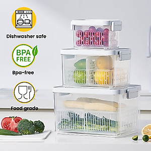 vacane Fruit Storage Containers for Fridge 3.8 Cup, Produce Containers with Colanders, Dishwasher Safe Berry Containers, BPA-Free Produce Storage Container, Keep berries Fresh