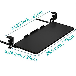 Clamp On Keyboard Tray Under Desk Storage Retractable Height Adjustable Keyboard Tray, 29.5" x 10" for Home or Office
