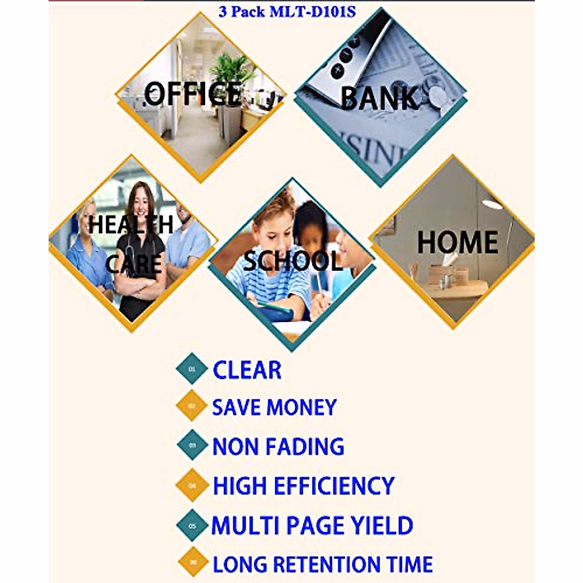 3-Pack ColorPrint Compatible Toner Cartridge Replacement for Samsung MLTD101S MLT-D101S 101S Used for ML-2160 ML-2165 ML-2165W SCX 3400 3400F 3400FW SCX-3405 SCX-3405F 3405FW SF-760P Printer (Black)