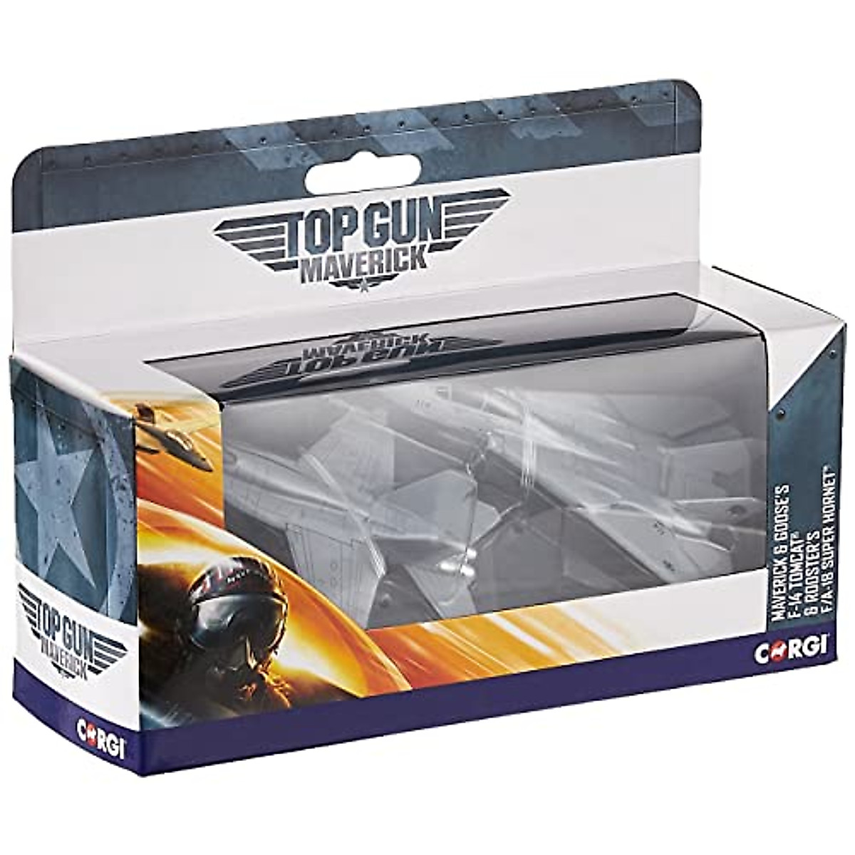 Corgi Top Gun Maverick & Goose's F14 Tomcat (Top Gun 1986) & Rooster's F/A-18 Hornet (Top Gun Maverick) Fit The Box Aircraft Display Models CS90682