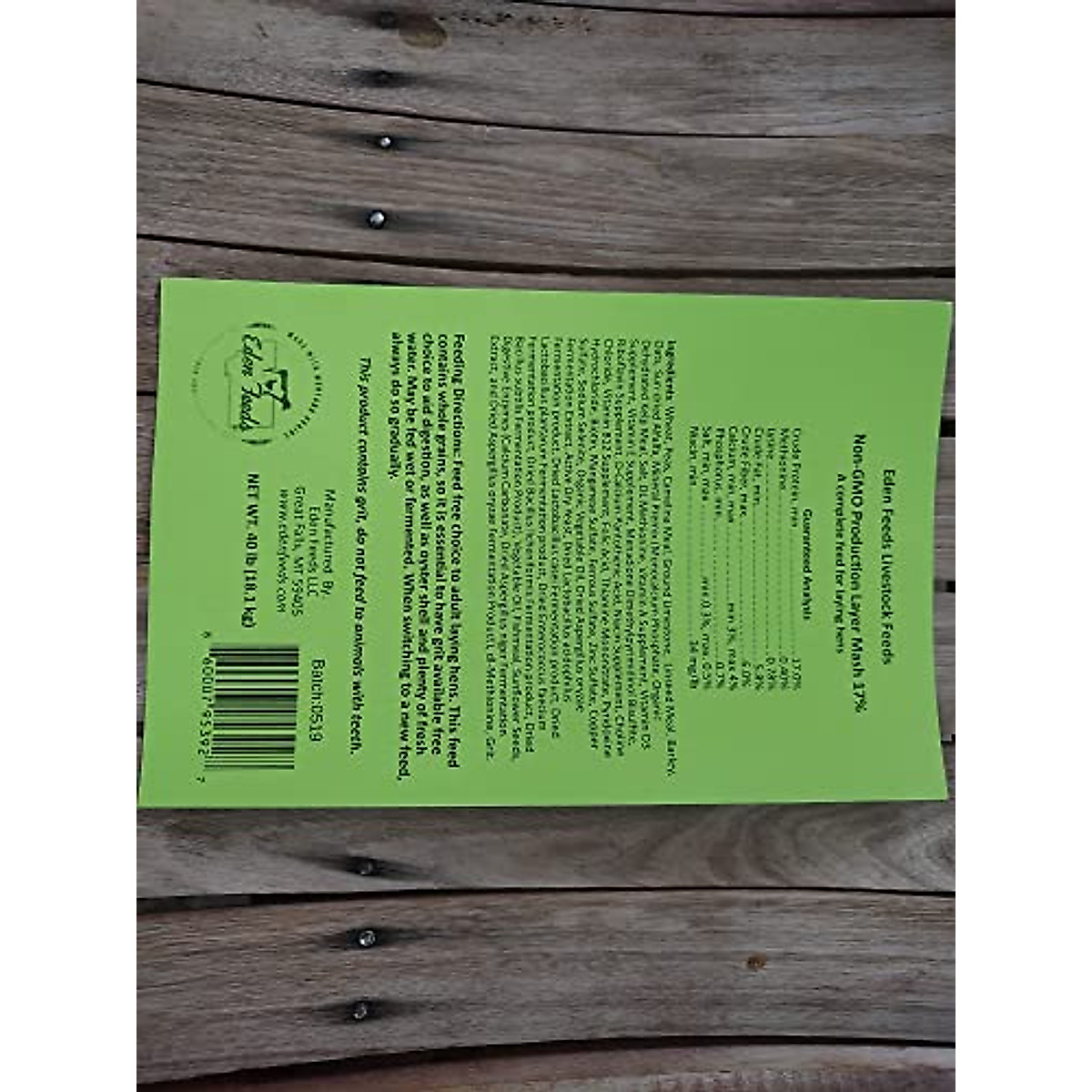 Eden Feeds Layer Feed for Chickens - 40 lb Bag Non GMO Soy and Corn Free Whole Grain Minimally Processed Feed