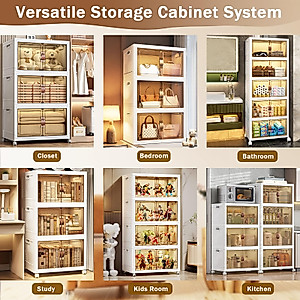 Jacriah Plastic Storage Bins with Lids, 4 Layer Collapsible Storage Bins with Doors,14.7 Gallon Folding Storage Boxes with Wheels for Closet Organizer, Stackable Home Cabinet Storage Bins with Handles
