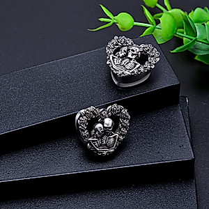 COOEAR Heart Ear Plugs Stainless Steel Tunnels Flared Shape Gauges Skull Stretcher Expander Earrings Size 0g to 1 inch.