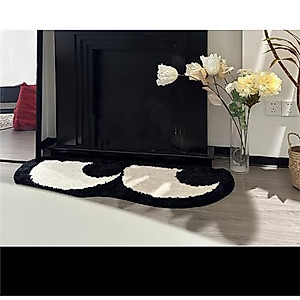 Black White Rug Funny Squint Eye Bedroom Bedside Rugs Carpet Non-Slip Long Runner Area Rugs Nursery Bathroom Living Room Laundry Decor Aesthetic Rug (Black White, 50 * 120cm/19.6 * 47.2inch)