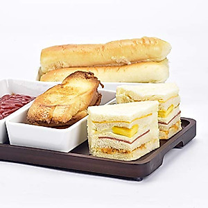 Creamic Snack Serving Tray 3 Pieces Long Strip Ceramic Bowls and A Brown Trays, Movable Moisture-Proof Food Bowls, Can Dress up Snacks, Fruits, Condiments, Bread, Barbecue, appetizers