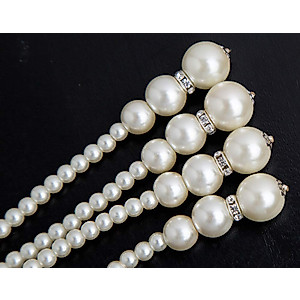 Cizoe 1920s Pearls Necklace Fashion Faux Pearls Gatsby Accessories Vintage Costume Jewelry Cream Long Necklace for Women(B-a-knot Pearl Necklace*2 + 59" Necklace*1-white)