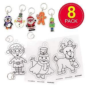 Baker Ross AW959 Christmas Super Shrink Keyring Kits - Pack of 8, Festive Arts and Crafts, White