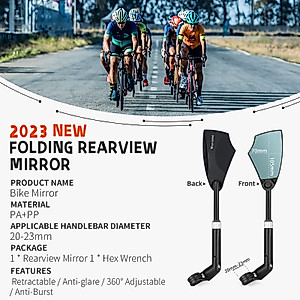 WEST BIKING Anti-Glare Handlebar Bike Mirror - Bike Rear View Mirror With Retractable & 360 ° Adjustable Lens, Foldable Bicycle Mirror For 20-23mm Handlebar (2PCS)