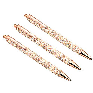 Gullor 5PCS Ballpoint Pens, Glitter Click Ball Pens, Black Ink Medium Point 1mm, for Office Supplies Gift Wedding Birthday, Gold