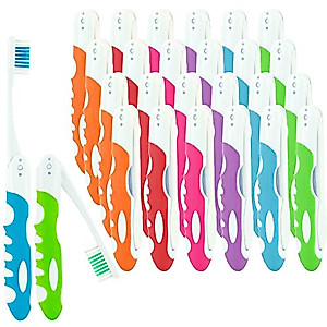Lingito Bulk Travel Toothbrush, Folding, Built in Toothbrush Cover, Individually Wrapped , Camping, Hiking (25 Pack Medium)
