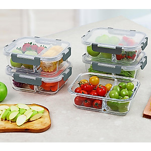 M MCIRCO 10-Pack,30 Oz Glass Meal Prep Containers 2 Compartments, Airtight Glass Lunch Bento Boxes with Lids, Glass Food Storage Containers, Microwave, Oven, Freezer and Dishwasher