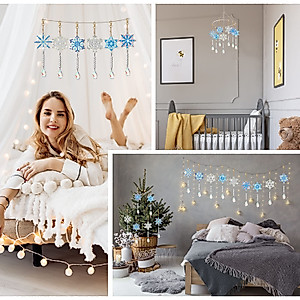Perthlin 6 Pieces Winter Snowflake Diamond Art Kits Double Sided Diamond Art Suncatchers Wind Chimes Hanging Diamond Art Ornaments Accessories for Kids DIY Crafts Christmas Home Windows Decoration