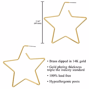 And Lovely 14K Gold Dipped Star Earrings - Statement Hoop Earrings - Drop Dangle Earrings (Gold Star Hoop)