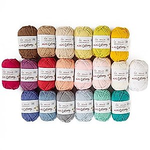 La mia Mini Cottony 20 Skein 100% Cotton Mini Yarn, Total 17.6 Oz Each 0.88 Oz (25g) / 65 Yrds (60m), Light, Dk (V1)