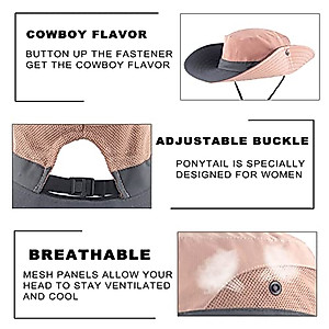Womens Sun Hats Wide Brim Ponytail Hats Summer Beach Hat for Women Foldable Travel Safari Hats UPF50+(Size:M-L) (58cm/22.83inch, Pink)