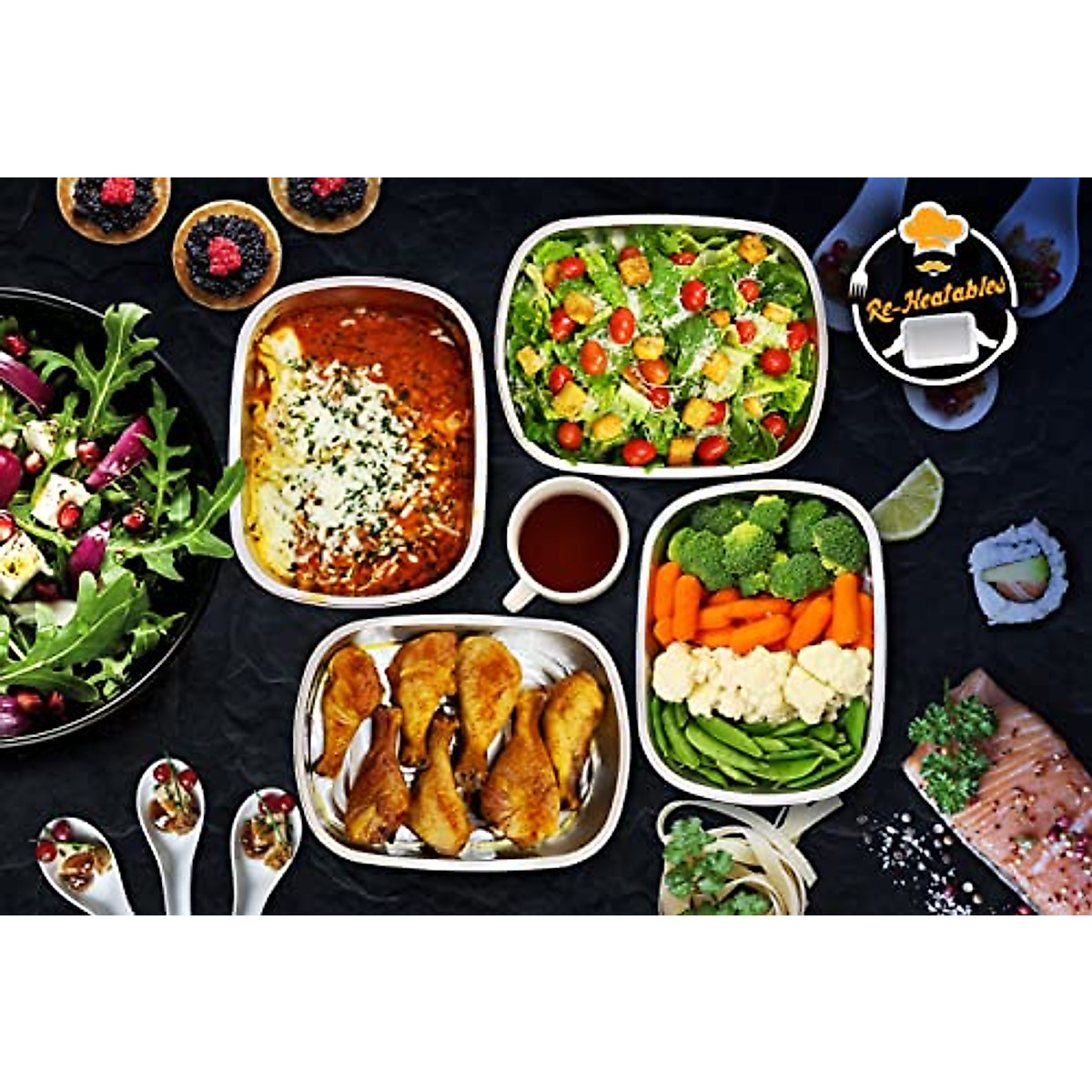ShopexZone ReHeatables Aluminum Food and Storage Containers Reusable and Disposable Tray with Lids Freezer Oven Safe Meal Prep Baking Roasting Storing Reheating Perfect for Holidays | Medium, 4 Pack