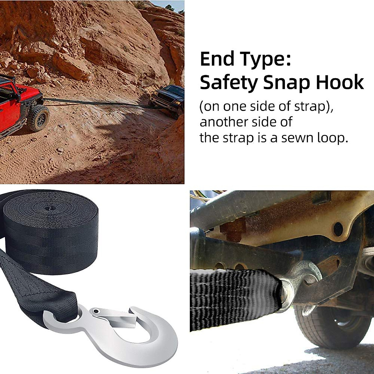 Boat Trailer Winch Strap 2" x 20' with Hook Replacement, 10000 lbs Breaking Strength, Loop End for Boats, Trailer, Wave Runner, Towing, Heavy Duty Equipment