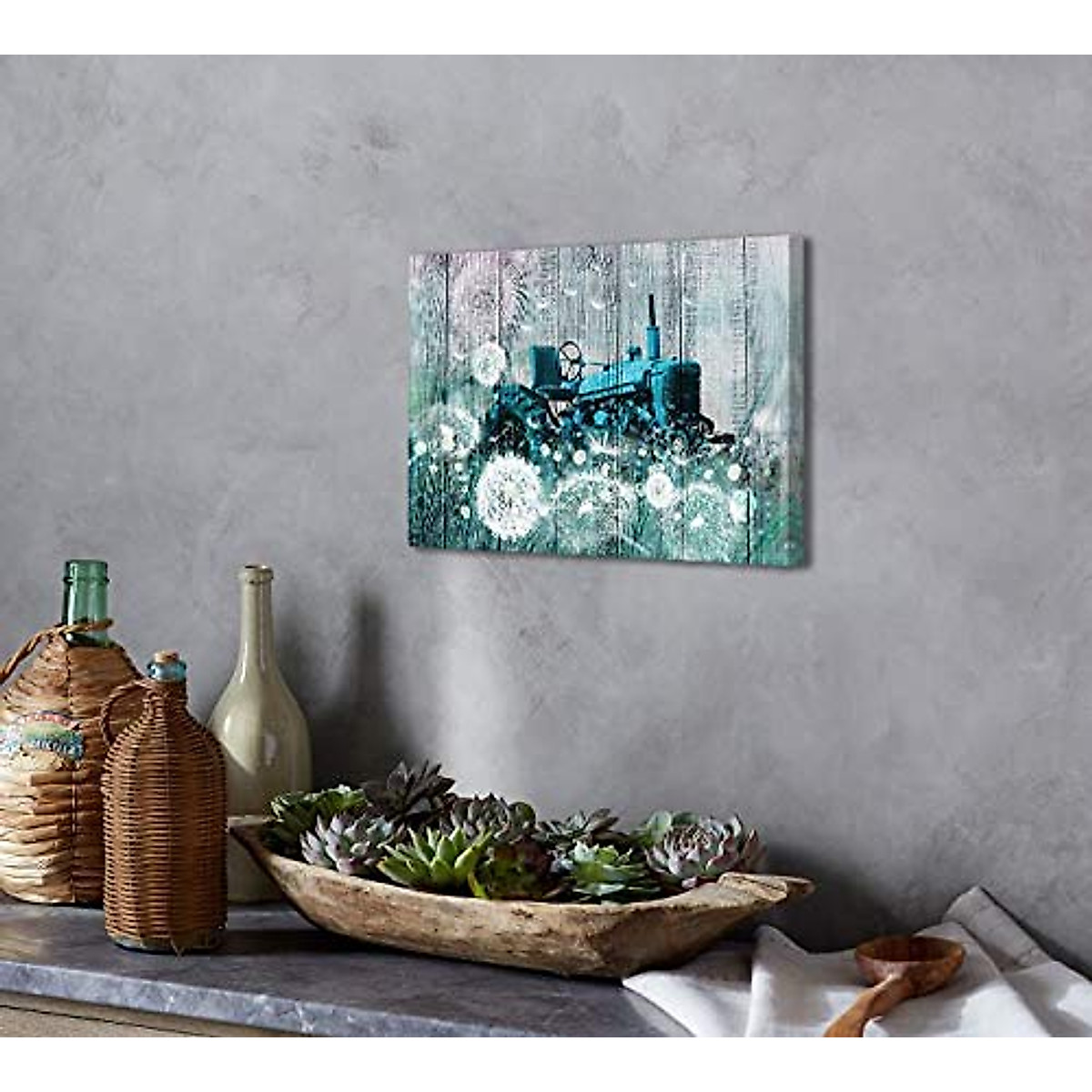 Mofutinpo Bathroom Teal Decor Dream Tractors Dandelion Canvas Wall Art Farmhouse Room Decor for Bedroom Walls Aesthetic House Wall Decor 12x16 inches