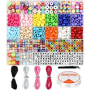 Dowsabel Bracelet Making Kit, Beads for Bracelets Making Pony Beads Polymer Clay Beads Smile Face Beads Letter Beads for Jewelry Making, DIY Arts and Crafts Gifts for Girls Age 6 7 8 9 10-12