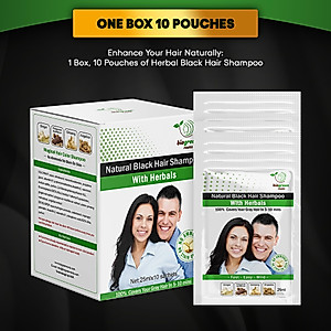 BIOGREEN ROOTS Ammonia-Free Herbal Hair Shampoo - Effectively Covers Gray Hair for Men and Women - Natural Color and Herbal Nourishment - No Stain on Skin - Natural Black (20 sachets x 25 ml)