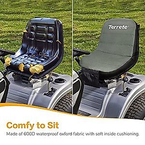 Terrete Tractor Seat Cover with Extra Waterproof Cover for 12.5”-14”H Seats, Riding Lawn Mower Seat Cover Medium Universal