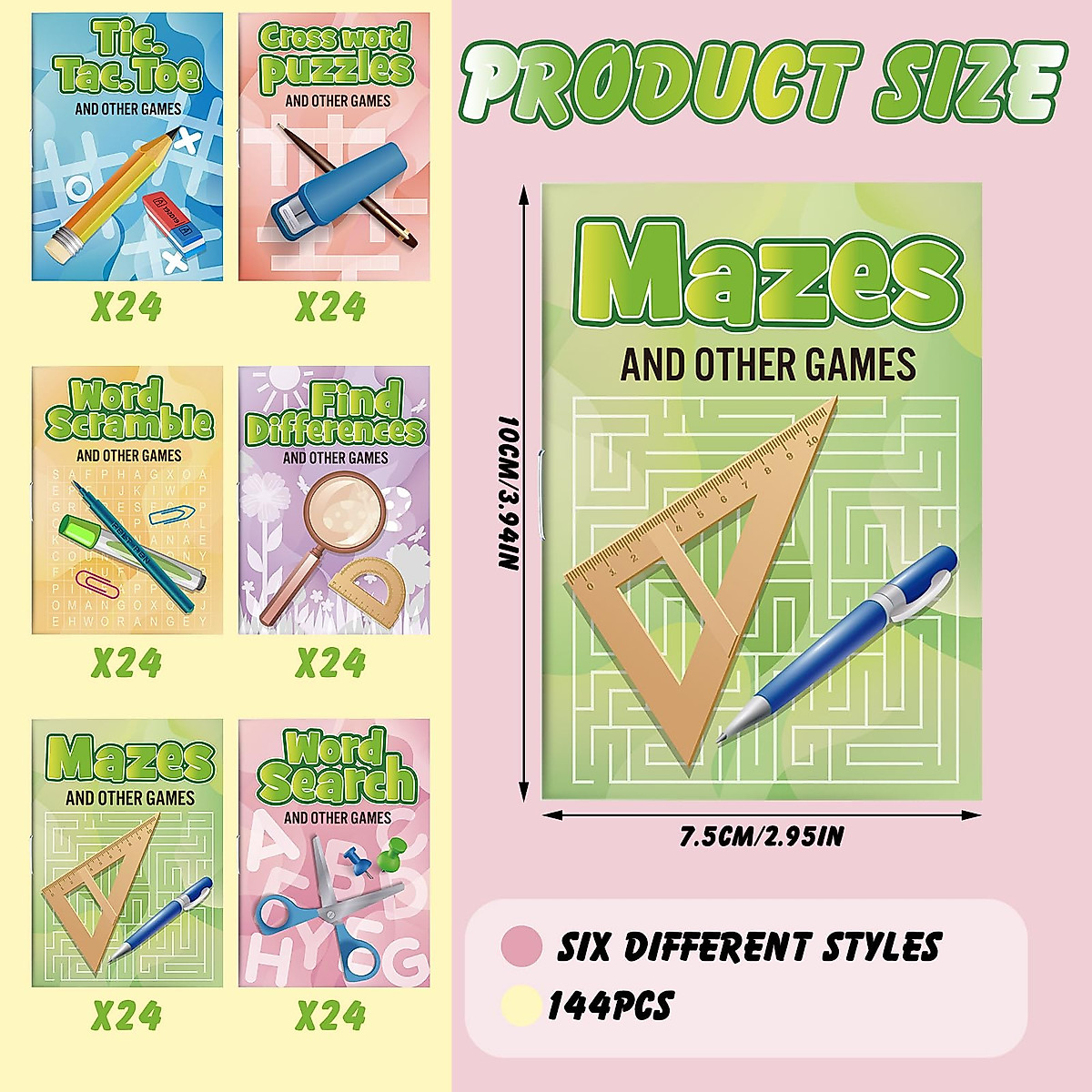 Hungdao 48 Pcs Mini Activity Books for Boys and Girls, Fun and Games, Challenging Activities Include Mazes, Word Scramble and More Bulk Gifts for Students Party Classroom Goodie Bag Stuffers