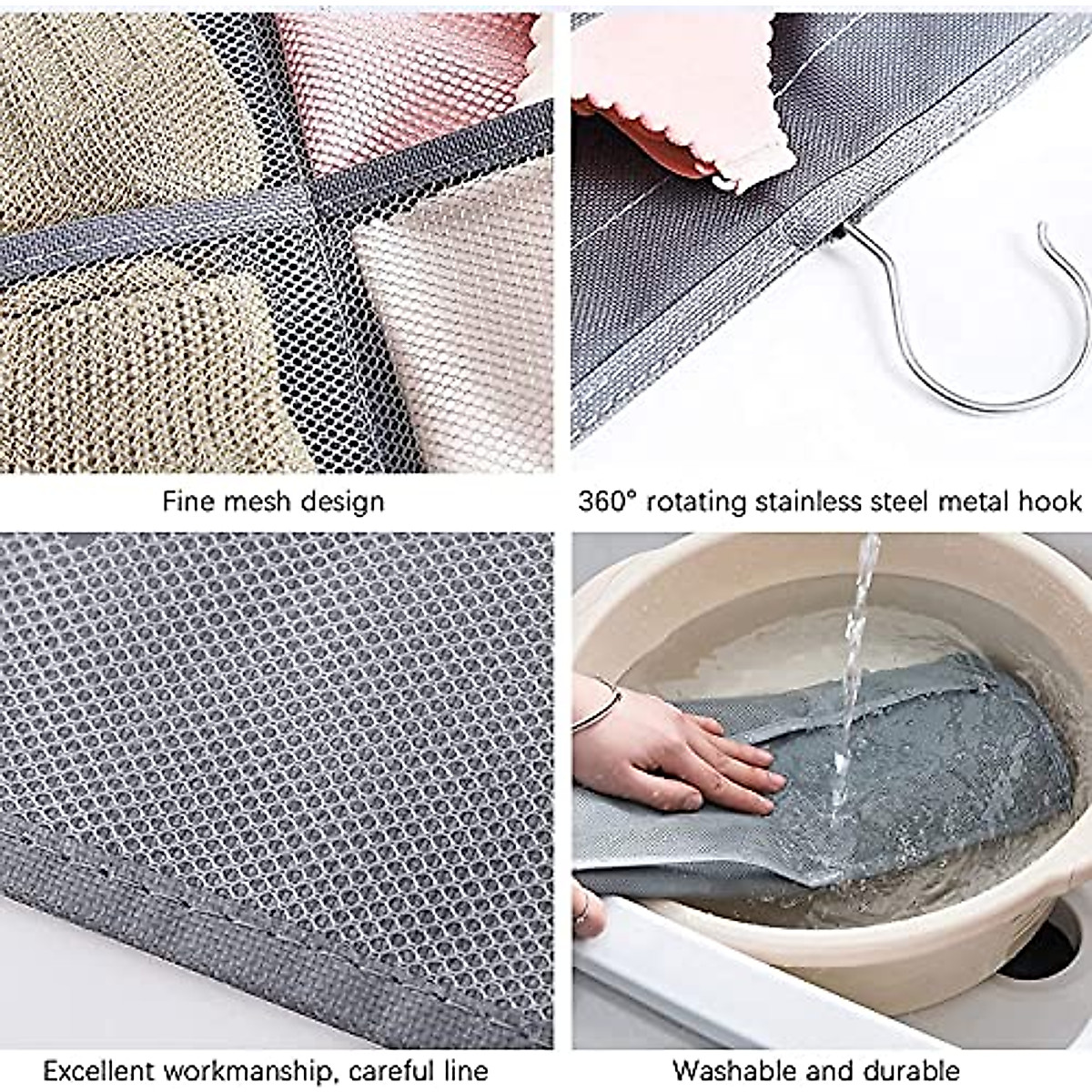 Oxeanus Closet Hanging Organizer with Mesh Pockets And Rotating Metal Hanger,Dual Sided Wall Shelf Wardrobe Storage Bags,Oxford Cloth Space Saver Bag for Bra Underwear Underpants, Gray, 42.5Xx79CM