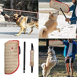 Dog Bite Training Set - Dog Bite Sleeve, Dog Bite Pillow Tug Toy, Dog Training Stick - Professional Training Equipment for Training, Biting, Interactive, Fetch, K9, Puppy (Transverse Stripe)