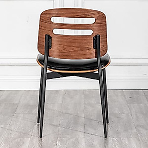 LUNLING Mid Century Modern Dining Chairs, Black Leather Upholstered Kitchen & Dining Room Chairs,Modern Accent Desk Chairs Set of 2,Metal Legs,Adjustable Foots